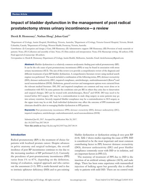Pdf Impact Of Bladder Dysfunction In The Management Of Post Radical Prostatectomy Stress