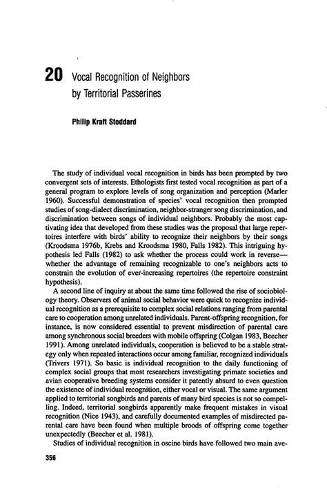 Pdf Vocal Recognition Of Neighbors By Territorial Passerines