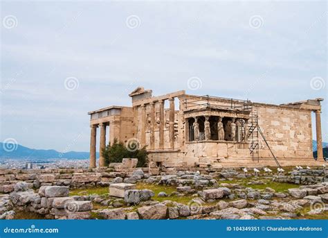 The Erechtheion Or Erechtheum On Acropolis In Athens Greece Stock Image
