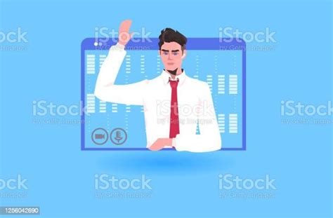 화상 통화 원격 작업 격리 중에 온라인 브리핑 또는 가상 컨퍼런스를 갖는 사업가 가공의 인물에 대한 스톡 벡터 아트 및 기타 이미지 가공의 인물 가상현실 개념