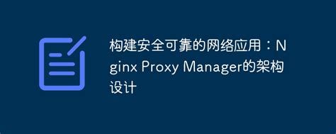 构建安全可靠的网络应用：nginx Proxy Manager的架构设计 美云