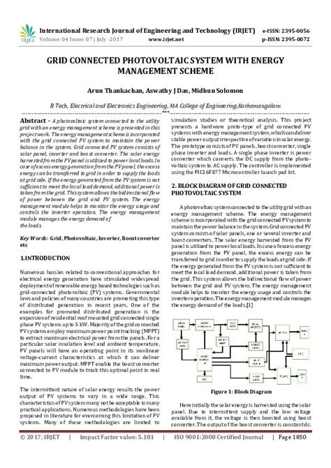 Pdf Grid Connected Photovoltaic System With Energy Management Scheme