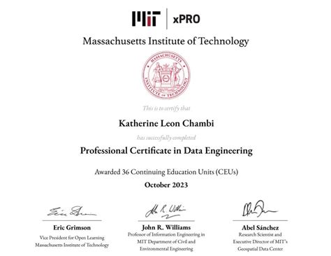 Earned Data Engineering Certification From Mit Katherine Leon Chambi Posted On The Topic