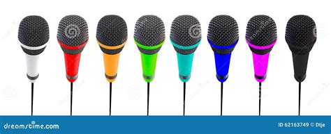 Several Microphones Aligned And Colored Stock Illustration