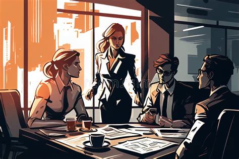 Men And Women Taking Part In Business Meeting Negotiation Brainstorming Discussing Ideas For