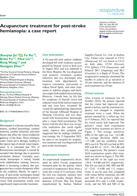 Acupuncture Treatment For Post Stroke Hemianopia A Case Report