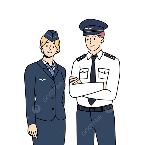 함께 포즈를 취하는 제복을 입은 전문 비행기 승무원 항공사 승무원 조종사 Png 일러스트 및 벡터 에 대한 무료 다운로드 Pngtree