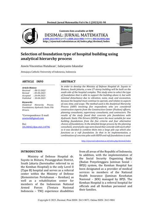 pdf selection of foundation type of hospital building using