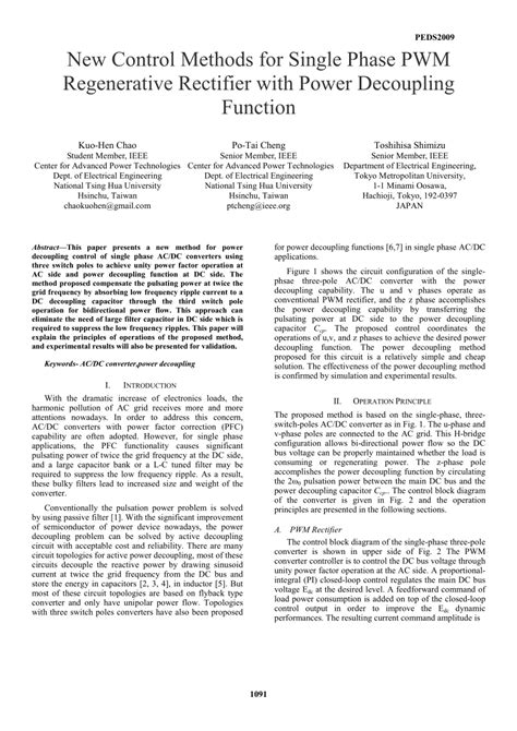 Pdf New Control Methods For Single Phase Pwm Regenerative Rectifier