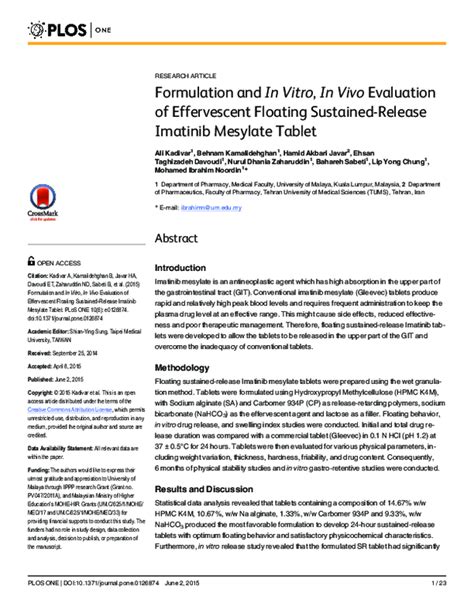 Pdf Formulation And In Vitro In Vivo Evaluation Of Effervescent Floating Sustained Release