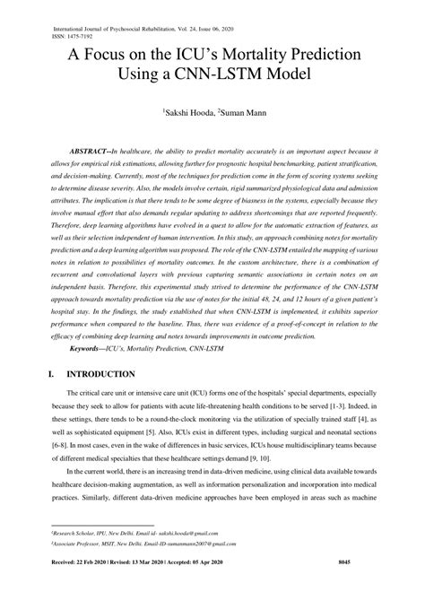 Pdf A Focus On The Icus Mortality Prediction Using A Cnn Lstm Model