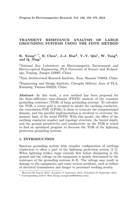 Pdf Transient Resistance Analysis Of Large Grounding Systems Using The Fdtd Method