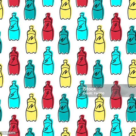 흰색 배경에 고립 된 여러 가지 빛깔의 만화 병 귀여운 매끄러운 패턴 손으로 그린 벡터 그래픽 그림 텍스처 낙서 드로잉에 대한 스톡 벡터 아트 및 기타 이미지 Istock