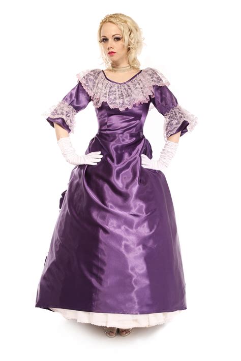 Victorian Satin Gown Purple Costume W Flowing Train Costume Boutique