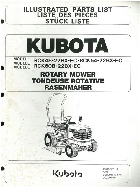 Kubota Rotary Mower Rck48 22bx Ec Rck54 22bx Ec Rck60b 22bx Ec Parts Manual