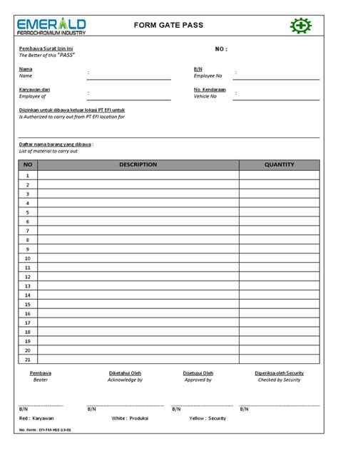 Tia Fm Hse 13 01 Form Gate Pass Pdf