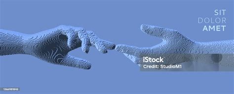 손을 서로 향해 손을 뻗는다 인간 관계 단합 또는 파트너십의 개념 픽셀 큐브 아트3d 벡터 일러스트레이션 광고 마케팅 또는 프레젠테이션에 사용할 수 있습니다 연결에 대한