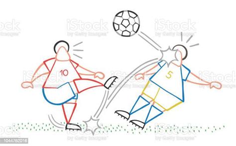 벡터 만화 축구 선수 남자 공을 차 하 고 다른 플레이어의 얼굴 Championship에 대한 스톡 벡터 아트 및 기타 이미지 Championship 경계 표지 경고