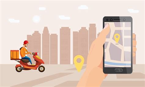 배달 스쿠터 서비스 소포 발송물 추적지도를위한 핸드 홀드 스마트 폰 응용 프로그램 24 7 배달 오토바이 광고 디자인 템플릿을 위한 벡터 일러스트 레이션 물류 포스터 24