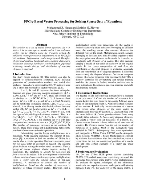 Pdf Fpga Based Vector Processing For Solving Sparse Sets Of Equations