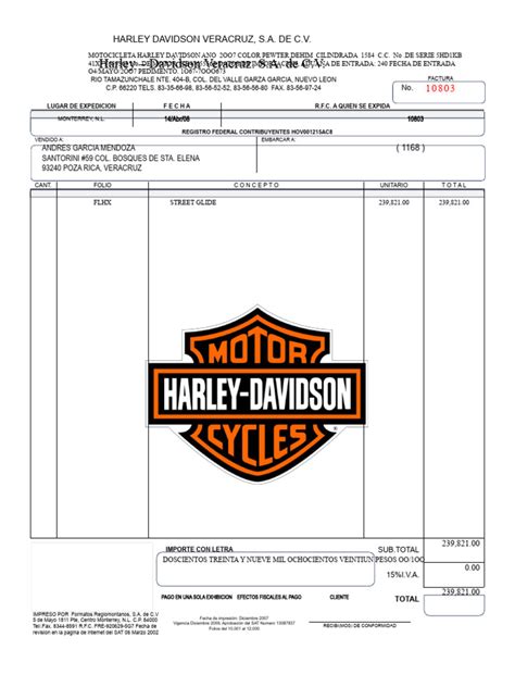 Factura De Moto Harley Davidson 2007 Pdf Harley Davidson Motociclismo