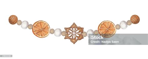 말린 오렌지 조각과 눈송이 진저 브레드를 곁들인 화환 친환경 크리스마스 장식의 손으로 그린 수채화 그림입니다 Xmas 그래픽 및 카드 디자인을 위한 계절별 고립된 그림 12