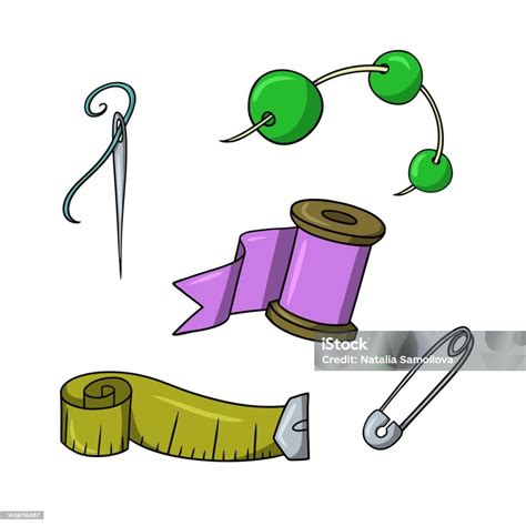 컬러 아이콘 세트 바늘 작업을위한 객체 모음 및 다양한 것들 만들기 벡터 만화 0명에 대한 스톡 벡터 아트 및 기타 이미지 0명 가정 생활 강철 Istock