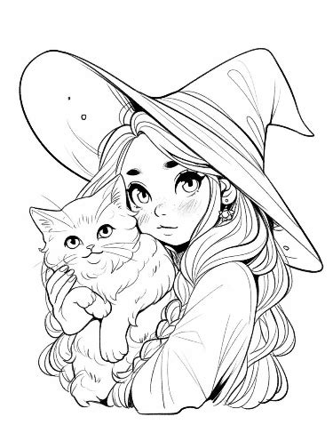 Cute Witch And Cat Coloring Page Artofit