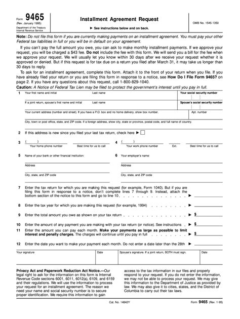 Printable Form 9465 Printable Forms Free Online