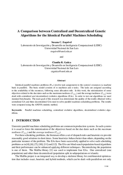 Pdf A Comparison Between Centralized And Decentralized Genetic Algorithms For The Identical