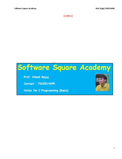 Basic C Programming Copy Converted Shri Software Square Academy Prof Nilesh Bajaj