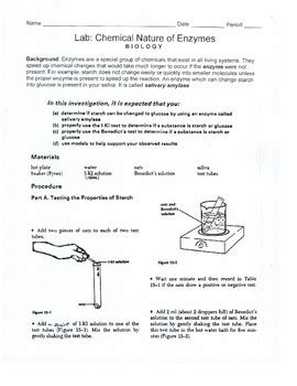 Bio Chemical Nature Of Enzymes Lab Activity By Transformation Education