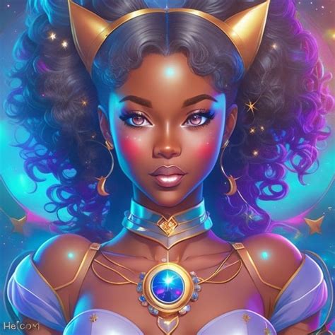 Dark Skinned Anime Girl After Completing A Magical Girl Transformation