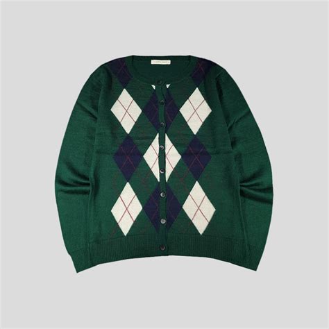 말퀴리 Marqurie Lowrys Farm 로리즈팜 그린 화이트 아가일패턴 울혼방 라운드넥 버튼 니트 가디건 Womans M
