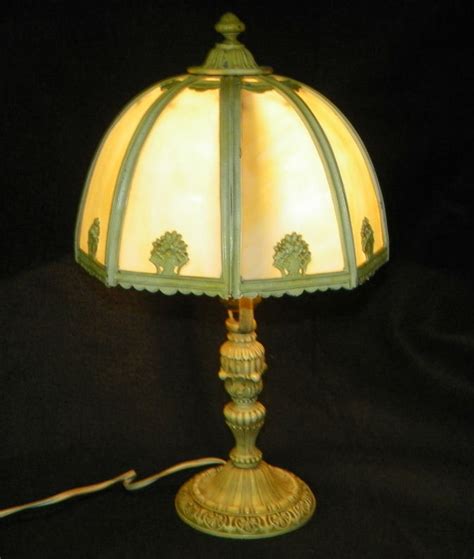 Bargain Johns Antiques Antique Eight Panel Slag Glass Electric Table Lamp Bargain Johns