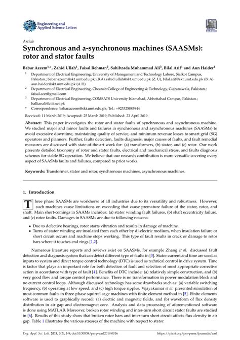 Pdf Synchronous And A Synchronous Machines Saasms Rotor And Stator Faults