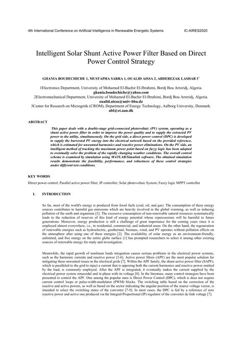 Pdf Intelligent Solar Shunt Active Power Filter Based On Direct Power Control Strategy
