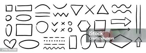 검은 분필 손으로 그린 모양과 프레임 세트 낙서한 숯 요소 컬렉션 연필 스케치 기호 다이어그램 및 계획에 대한 기호 거친 화살표 타원 사각형 직사각형 구불구불한 선 벡터 0
