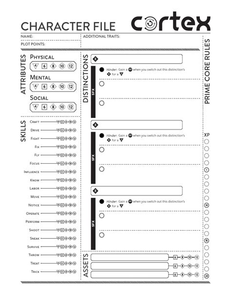 Cortex Prime Core Rules Character Sheet Form Fillable Pdf