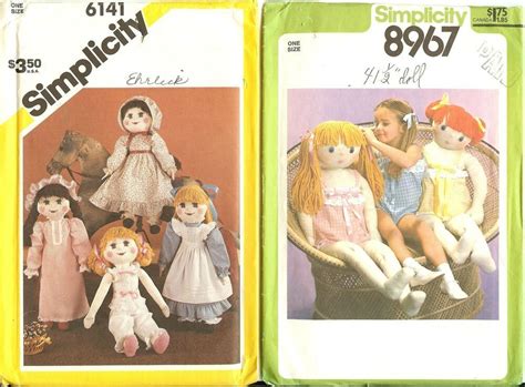 Vintage Simplicity Stuffed Rag Doll Sewing Pattern 6141 8967 W Wardrobe