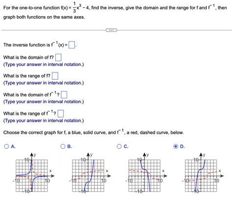 solved for the one to one function f x 31x3−4 find the