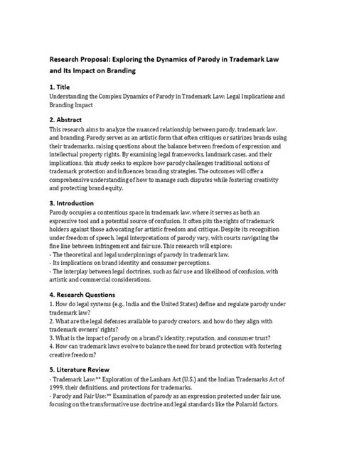 Research Proposal Parody Trademark Law Pdf Brand Trademark