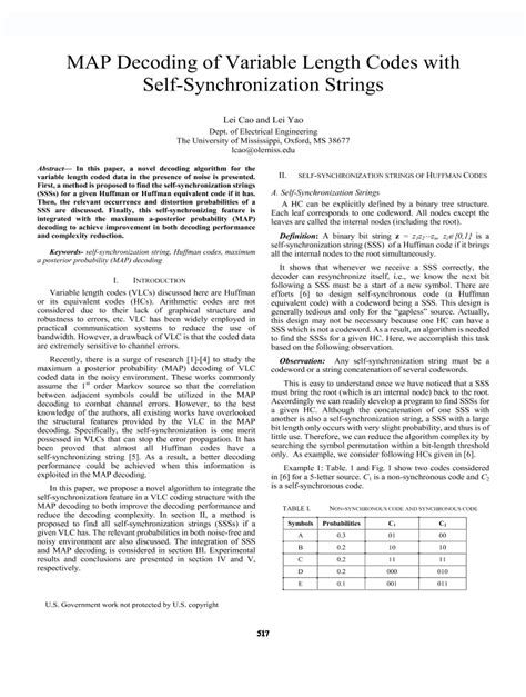Map Decoding Of Variable Length Codes With Self Synchronization Strings