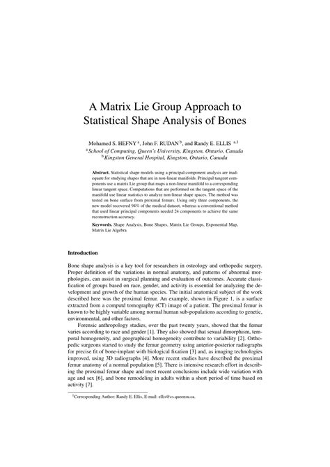 Pdf A Matrix Lie Group Approach To Statistical Shape Analysis Of Bones