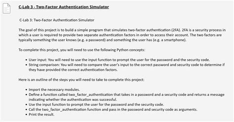 Solved C Lab 3 Two Factor Authentication Simulator C Lab