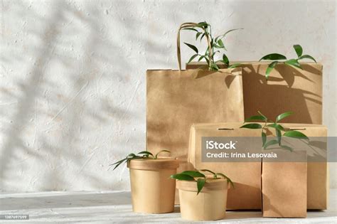 종이와 판지로 만든 에코 포장 테이크 아웃 음식 배달 자연광이 있는 다양한 종이 패키지 0에 대한 스톡 사진 및 기타 이미지 0 개념 건강한 식생활 Istock