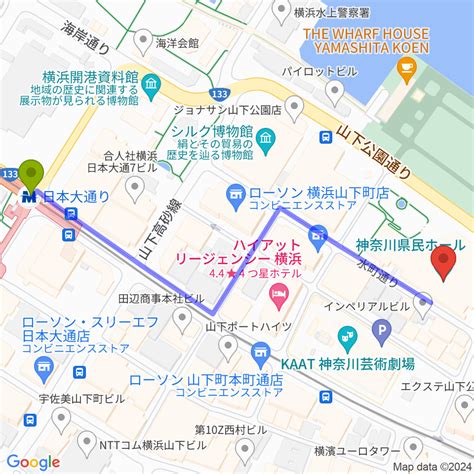 神奈川県民ホールギャラリーの最寄駅日本大通り駅からの徒歩ルート約7分 MDATA