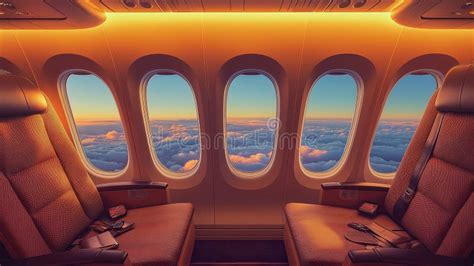 Luxurious First Class Cabin With Reclining Seats Ambient Lighting