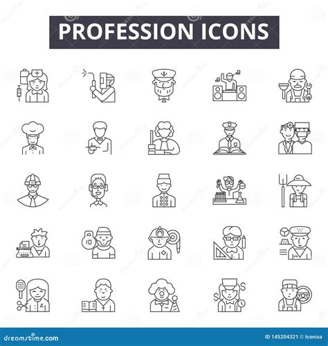 Profession Line Icons Signs Vector Set Outline Illustration Concept Stock Vector