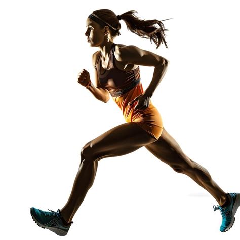 Woman Sprinter Leaving Starting Isolated On White Background Premium